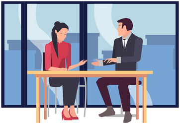 Office workers co-workers colleagues discuss Vector Image