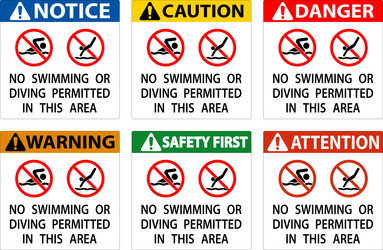 Pool warning sign no swimming or diving permitted Vector Image