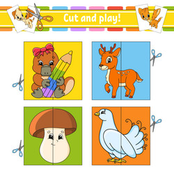 Cut and play flash cards color puzzle education Vector Image