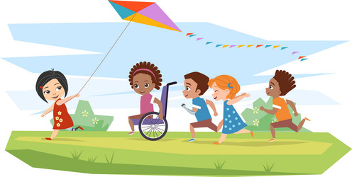 Joyful disabled children and healthy run Vector Image