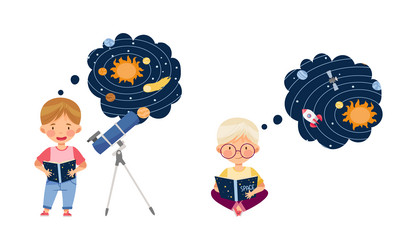 Kids learning about space set boy and girl Vector Image
