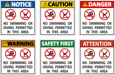 Pool warning sign no swimming or diving permitted Vector Image
