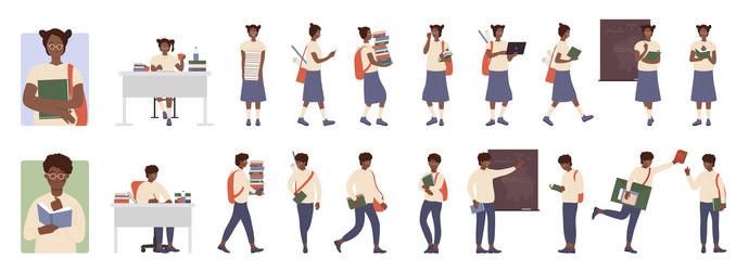 Teenager school students poses set Royalty Free Vector Image