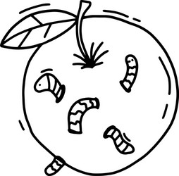 Outline apple worm a hand drawn cartoon Royalty Free Vector