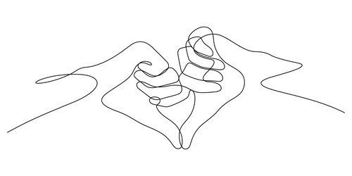 Handshake heart one single line drawing Royalty Free Vector