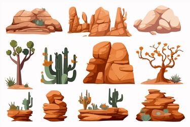 Hand-drawn of desert landscape elements including Vector Image