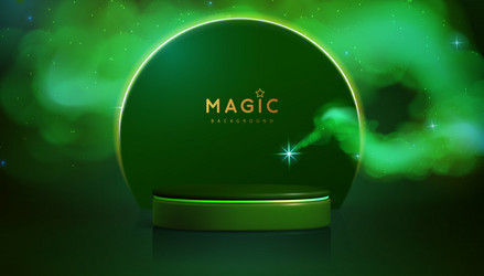 Magic green showcase with 3d podium and steam Vector Image