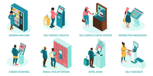 Isometric self service infographic Royalty Free Vector Image