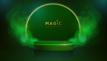 Magic green showcase with 3d podium and steam Vector Image