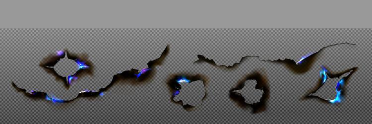 Burn craft paper borders burnt hole stages set Vector Image