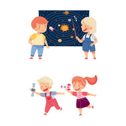 Kids learning about space set boy and girl Vector Image