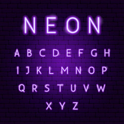 Neon alphabet retro letters on brick wall Vector Image