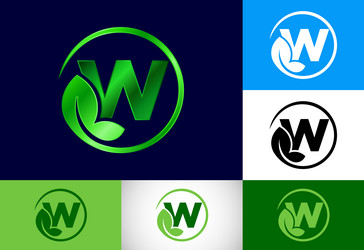 Initial w monogram alphabet with leaf Royalty Free Vector