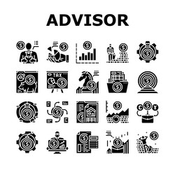 Financial advisor meeting icons set Royalty Free Vector