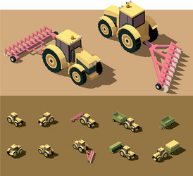 Isometric low poly combine harvester mowing Vector Image