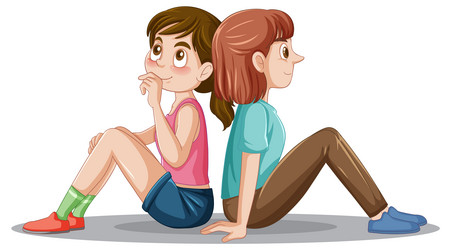 Two girls sitting back to back with rainbow Vector Image