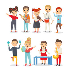 Cartoon happy family playing music together Vector Image