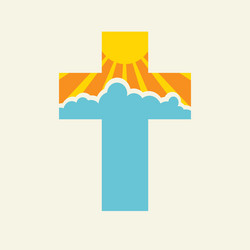 Outline drawing catholic cross with rays Vector Image