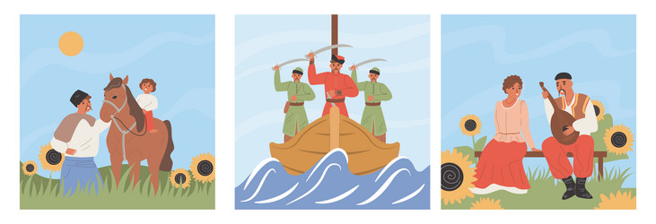 Cossack flat set Royalty Free Vector Image - VectorStock