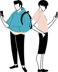 Young men checking cell phone Royalty Free Vector Image