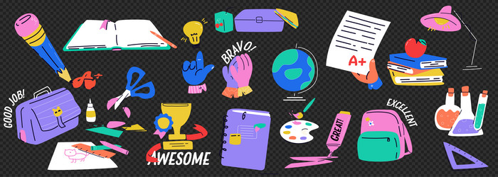 A set of modern back-to-school-themed stickers Vector Image