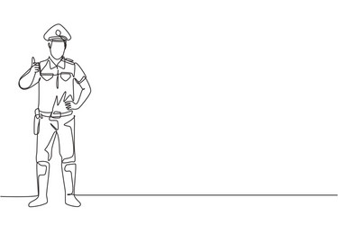 Single continuous line drawing policeman Vector Image