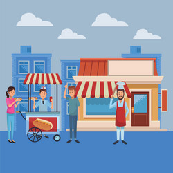 Food stands cartoon Royalty Free Vector Image - VectorStock