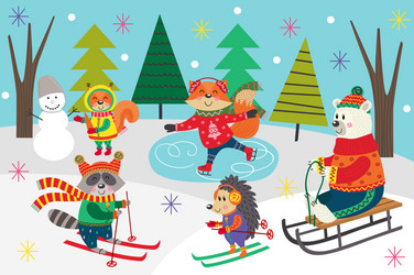 Winter poster hare plays hockey Royalty Free Vector Image