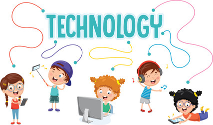 Banner with kid using technology Royalty Free Vector Image