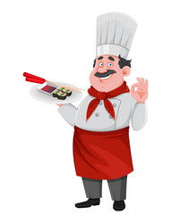 Japanese chef cooking sushi rolls Royalty Free Vector Image