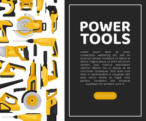 Power tools banner design with building instrument