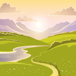 Spring landscape background with path Royalty Free Vector