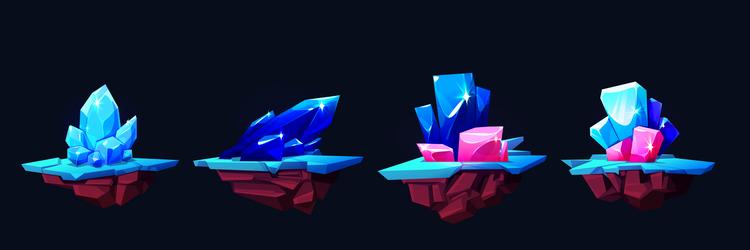 Set of flying game islands with gemstones Vector Image