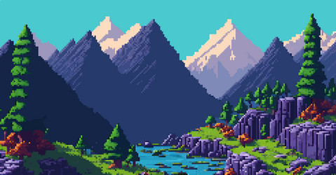 Landscape 8bit pixel art summer natural Royalty Free Vector