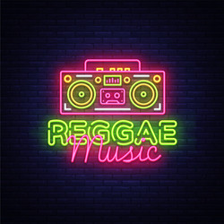 Reggae music neon logo sign Royalty Free Vector Image