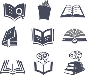 Black and white book icons set Royalty Free Vector Image