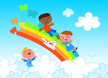 Rainbow kids and balloons frame Royalty Free Vector Image