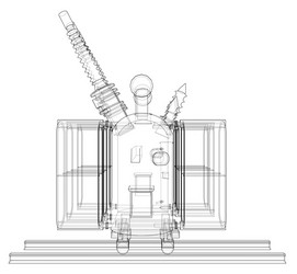 Power three-phase transformer isometric blueprints
