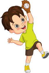 Cartoon little boy hitting ball with wooden bat Vector Image