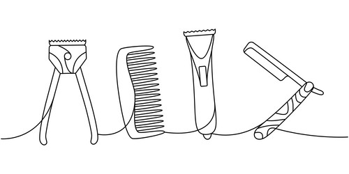 Hairdresser tools one line continuous drawing Vector Image