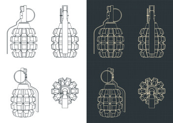 Hand grenade drawings Royalty Free Vector Image