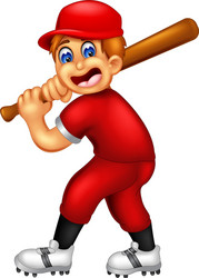 Funny baseball player in red costume cartoon Vector Image