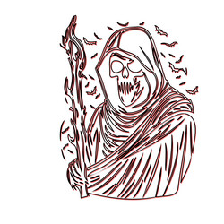 Grim reaper halloween outline sketch red Vector Image