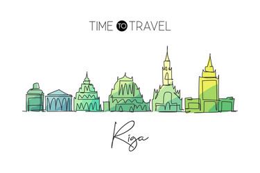 One single line drawing of riga city skyline Vector Image