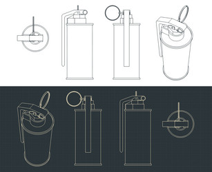 Hand grenade drawings Royalty Free Vector Image