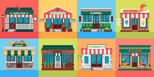 Set vintage cafe and shops green Royalty Free Vector Image