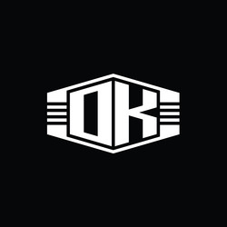 Ok letter logo monogram hexagon emblem shape Vector Image