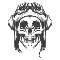 Vintage pilot skull monochrome hand drawn tattoo Vector Image
