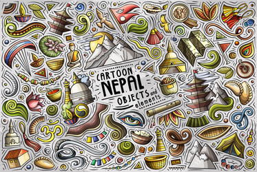 Set of nepal traditional symbols and objects Vector Image