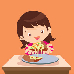 Cartoon kids eating pizza together Royalty Free Vector Image